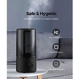 raydrop Humidifiers for Bedroom, Cool Mist Humidifiers for Babies, 1.70L Quiet Ultrasonic Humidifier, Space-Saving, Filterless, Auto Shut Off - (0.45 Gallon, US 110V)