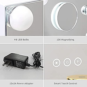 NUSVAN Vanity Mirror with Lights Lighted Makeup Mirror with 15 Dimmable LED Bulbs,3 Color Lighting Modes,USB Charging Port Touch Control,Sturdy Metal Frame Design 24x18 Inch,White