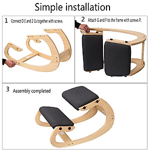 Ergonomic Kneeling Chair Adjustable Rocking Knee Chair Posture Chair for Desk,Wood Grey Home Office Kneeling Stool and Kneel Chair