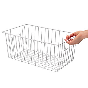 16inch Freezer Organizer Baskets, Metal Wire Refrigerator Storage Container Bins for Chest and Upright Freezer Organization with Built-in Handles - Pearl White (White, 3)