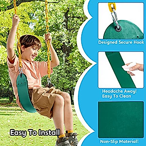 TURFEE Heavy Duty Swing Seat Green Color with 66” Chain, Swing Set Accessories Replacement with Snap Hooks for Kids Outdoor Play Playground Trees, Swing Set