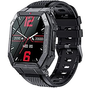 Military Smart Watch for Men with Call (Answer/Make) Outdoor Tactical Sports Watch Rugged 1.85" HD Big Screen Fitness Tracker Heart Rate Sleep Monitor Smartwatch Compatible with Android iPhone Samsung