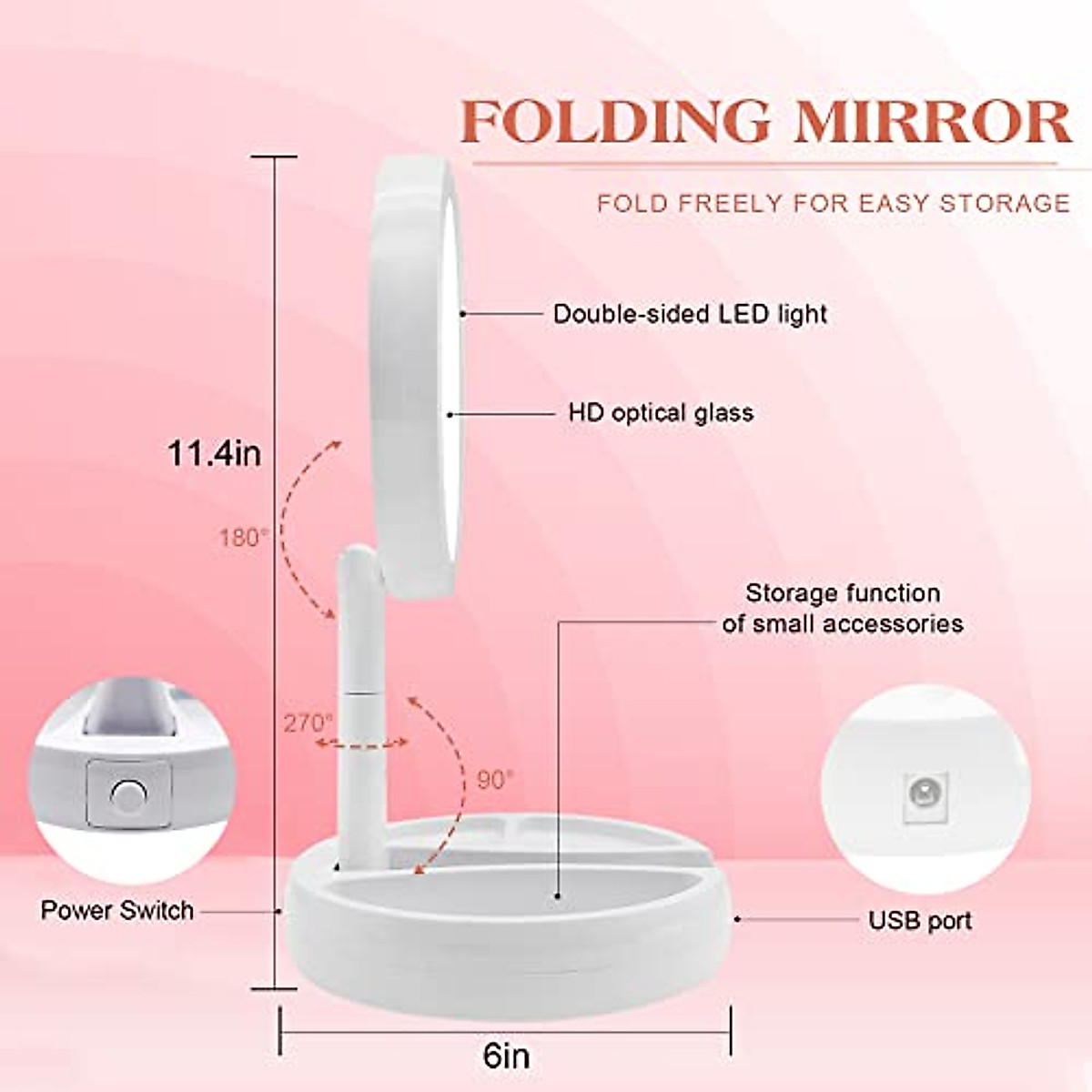 Lighted Makeup Mirror with Magnification, 1x/10x Magnifying 21 Led Lights Travel Makeup Mirror, Double Sided Compact Mirror with Light, Vanity Mirror with Lights for Makeup Desk and Travel