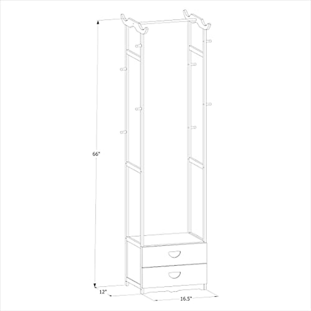 MoNiBloom Bamboo Freestanding Garment Rack with Drawers and Hooks, Tall Clothes Racks Clothing Storage Shelving Unit for Bedroom Laundry Room Guest Room, Natural