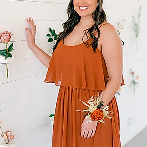 Rinlong 6pcs Dried Flower Wrist Corsage Wristlet Bridesmaid Bracelet Boho Terracotta Shoulder Corsage Wrist Flowers Wedding Bride Flower Accessories