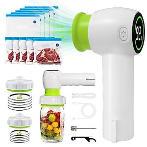 Coocake Handheld Vacuum Sealer with 10 Pack Sous Vide Bags-4in1 Electric Mason Jar Vacuum sealer for Wide & Regular Mouth Mason,Food Storage Container Vacuum Sealer Machine Kit