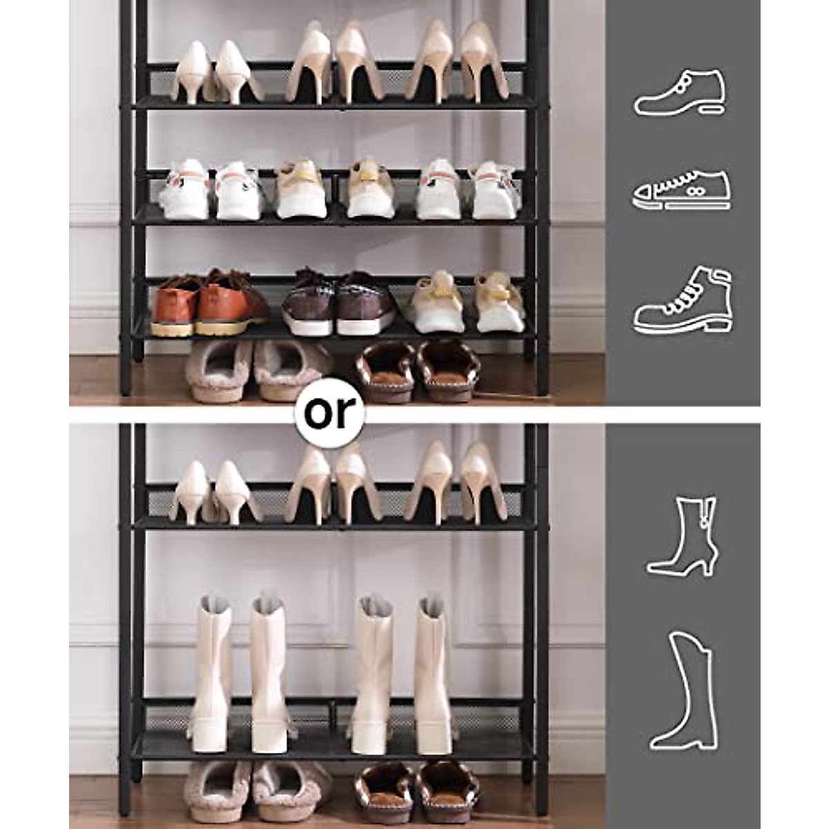 Kavonty Shoe Rack 5 Tier,Shoe Rack Organizer for Closet Entryway with Storage Shelves and Spacious Top,20-25 Pairs Shoes，Shoe Shelf, Steel Frame,Industrial, Rustic Brown and Black