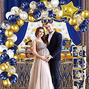122 PCs Royal Prince Baby Shower Decorations for Boy, Fiesec A Little Prince Is On The Way Its Royal Baby Shower Backdrop Balloon Garland Banner Cake Cupcake Topper Crown Star Blue White Gold