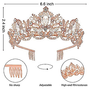 Tihebax Birthday Crown Rose Gold Crystal Tiara Birthday Queen Sash Birthday Headband Crowns for Women Birthday Queen Series Party Gift Halloween Cosplay Rhinestone Headbands(Rose Gold)