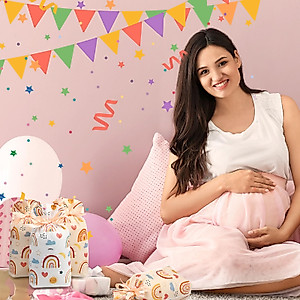 Bulyoou 50 Pcs Boho Gift Bags Bulk Bohemian Plastic Drawstring Bags Hippie Retro Birthday Candy Bags Rainbow Party Favor Bags for Kids Birthday Boho Party Supplies