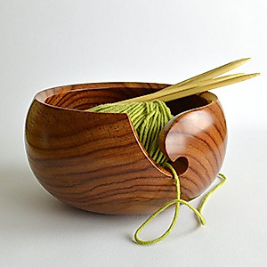 Nagina International Polystone Deluxe Hand Crafted Yarn Storage Bowl | Crochet & Knitting Accessories Large (7x4), Natural Wood