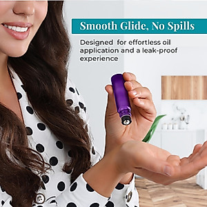 Your Oil Tools 10 Pack Essential Oil Roller Bottles, 10ml Empty Purple Frosted Glass Roll-on with Leak Guard Stainless Steel Roller Balls & Black Caps for oils and perfume
