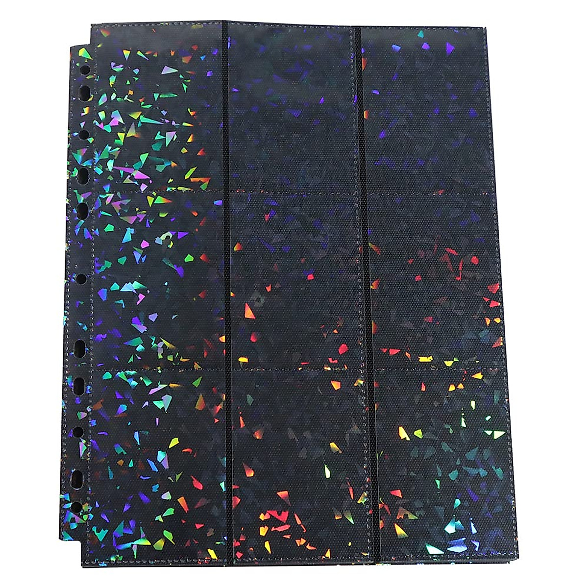 30PCS Holographic Trading Card Sleeve Pages Gemstone Foil Card Sleeves TCG&Photo 9 Pockets Fit 3 Ring Binder Pages (Side Loading Black Pages)