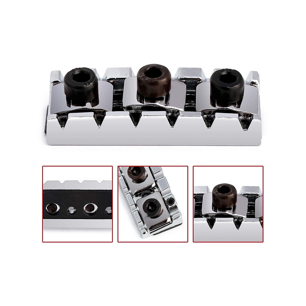 Bogart Guitar String Locking Nut for Floyd Rose Style Adjustable Height Locking Guitar Tremolo Bridge with Mounting Screw Shims and Wrench Chrome.