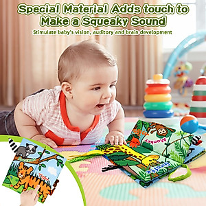 Soft Books for Baby 6 12 Months, Infants Sensory Toys for 0-6 Month, Newborn Crinkle Book for Baby Early Development, Touch and Feel Jungly Tails Cloth Book, Best Baby Gift 3 6 8 9 12 Months Girl Boy