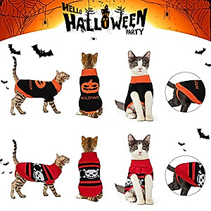 HUMLANJ 2 Packs Halloween Cat Sweater Turtleneck Knitted Pumpkin Sweaters for Cats Only Kitten Kitty Skull Sweater Warm Winter Knit Pullover Knitwear Puppy Small Dogs