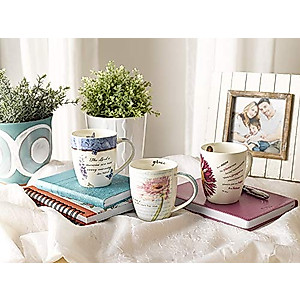 Christian Art Gifts Ceramic Bible Verse Coffee & Tea Mug for Women: Sufficient Grace - 2 Corinthians 12:9-10 Inspirational Bible Verse Cup Floral Chrysanthemum Scripture Mug w/Pink Flowers, 12 oz.