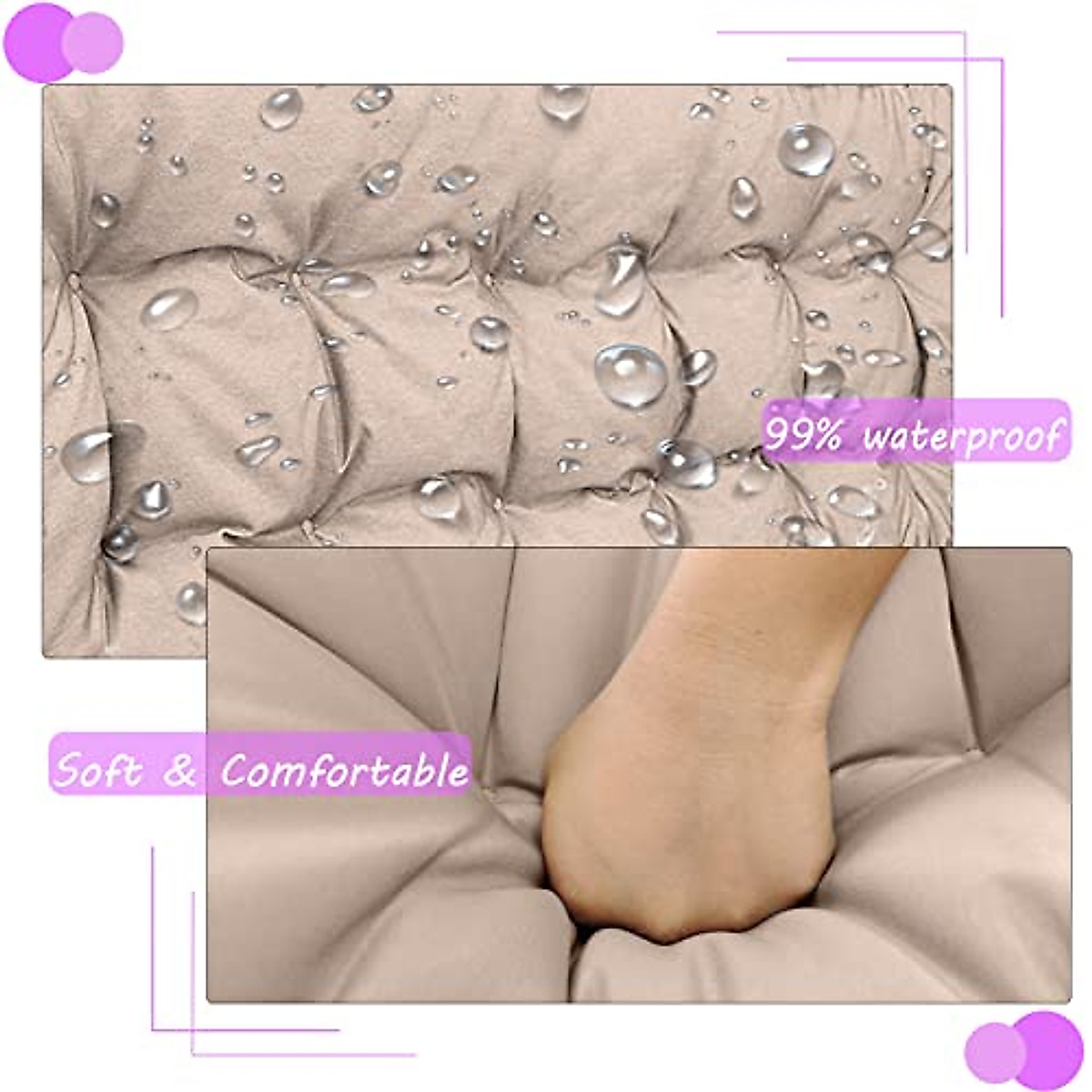 Dttra Swing Cushions 3 Seater Replacement, Waterproof Porch Swing Cushions, Thicken 5" Bench Cushions for Outdoor Furniture with Backrest, Patio Garden Backyard Loveseat Sofa Pads (Khaki 55 * 40in)