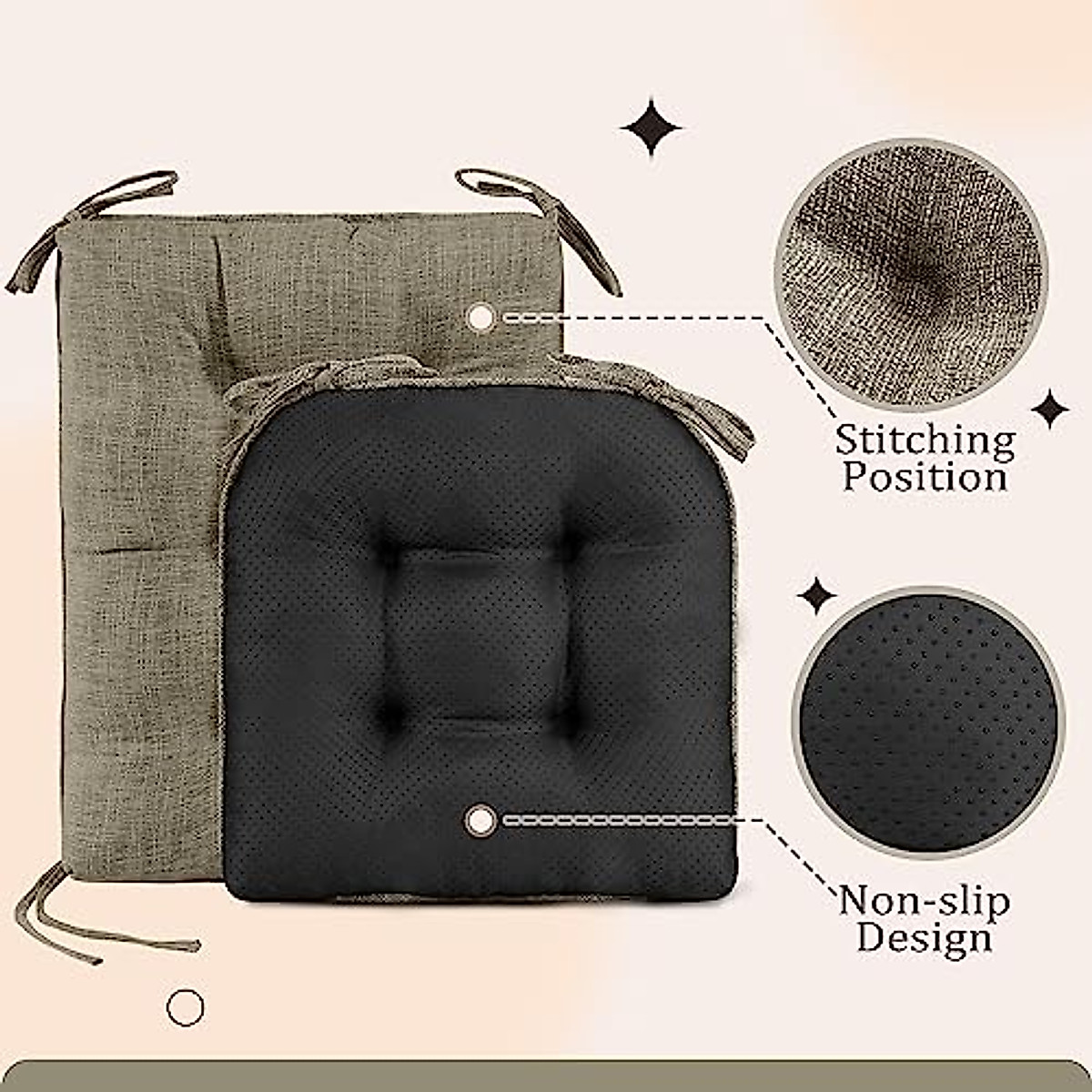 Cozyide Non-Slip Rocking Chair Cushion Set, Soft Rocking Chair Pads Set with Adjustable Ties, Includes Seat Cushion 17x17 Inches & Back Pillow 21x17 Inches, Khaki