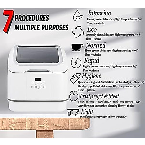Weceleh Countertop Dishwasher, Portable 6.8L Capacity Small Dishwasher with 7 Programs, 360° Spray Mini Tabletop Dishwasher, 140-160℉ Dishwashers with Hot Air Drying Function, RV Dishwasher, White