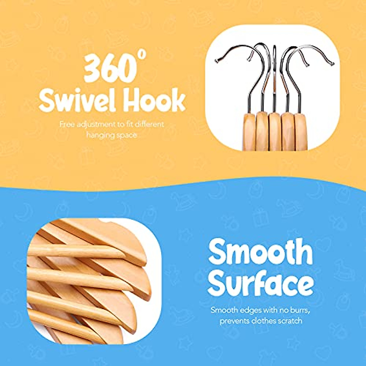 CozyMood Childrens Wooden Hangers Kids Hangers, 20 Pack Baby Hangers Nursery Wood Hangers, 360° Swivel Hook Non Slip Coat Hanger for for Coats, Suits, Pants and Jackets (Natural)