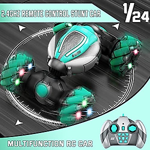 RC Stunt Cars, Mini Remote Control Car for 6 7 8-12 9 10 11 Year Old Boys Gifts 4WD Off Road Double Sided Drift Truck 360° Flips Rotating Toy with Cool Lights Adults Boys Girls Kids Gift