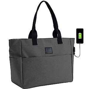 Tote Bag for Women Large Work Bags Laptop 15.6-17 Inch Handbag Purse Book Bag with Zipper for Nurse Teacher School, Blackgrey