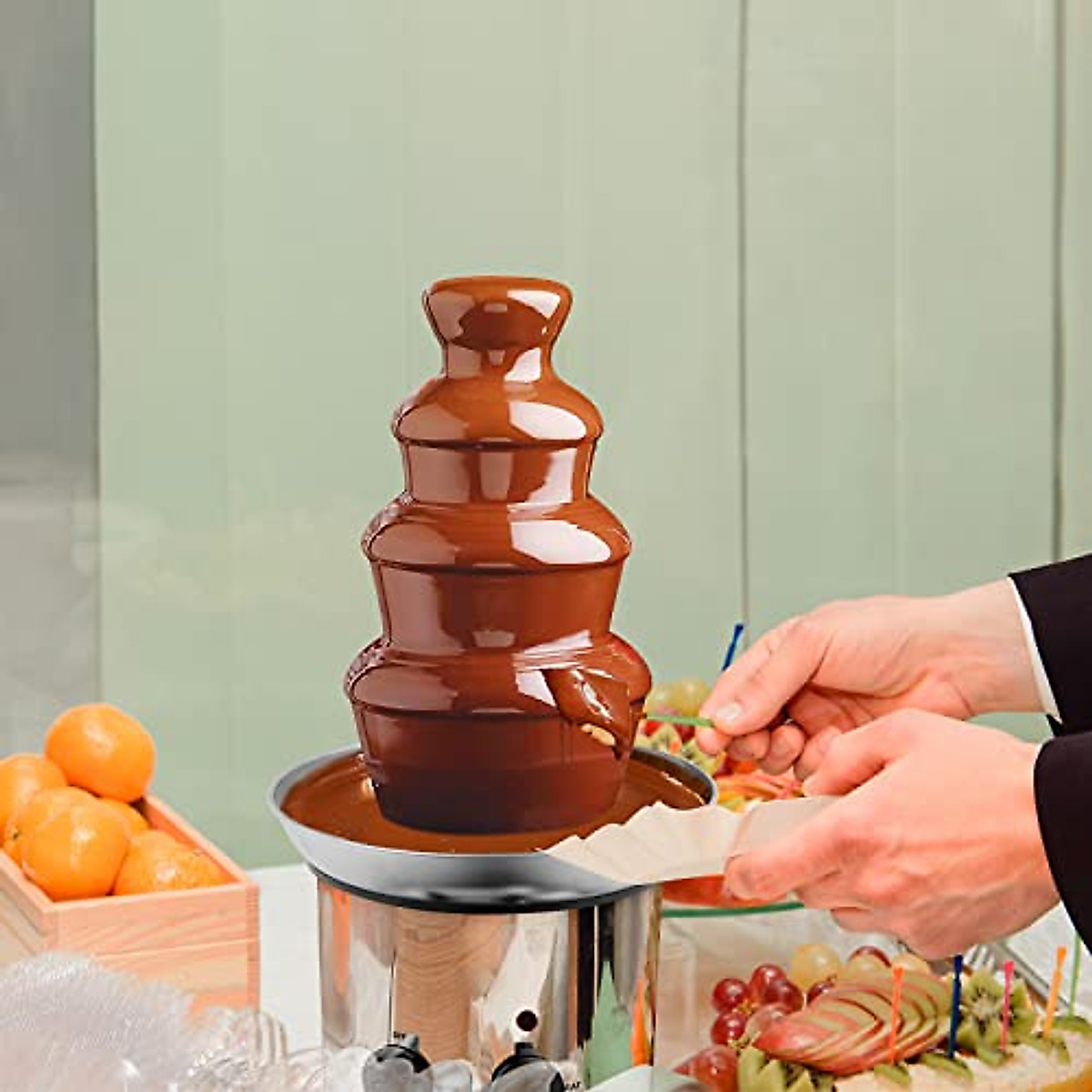 HEMOTON 4 Tiers Chocolate Fountain Stainless Steel Chocolate Fondue Fountain, 2-Pound Capacity, Easy to Assemble, Perfect for Nacho Cheese, BBQ Sauce, Ranch, Liqueurs