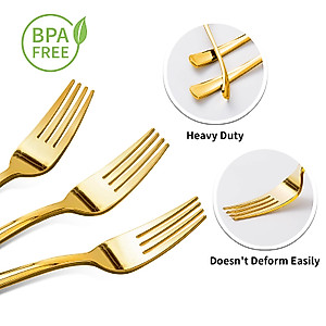 Goodluck 50 Pack Gold Plastic Forks, Heavy Duty Gold Forks Disposable, Gold Plastic Cutlery Perfect for Weddings, Parties, Dinners