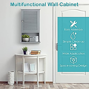 Bathroom Wall Cabinet, Wall Mounted Medicine Cabinet w/Single Louver Door, Adjustable Shelf, Bathroom Cabinet Wall Mounted Wooden Bathroom Storage Cabinet Over Toilet Laundry Room Kitchen (Gray)