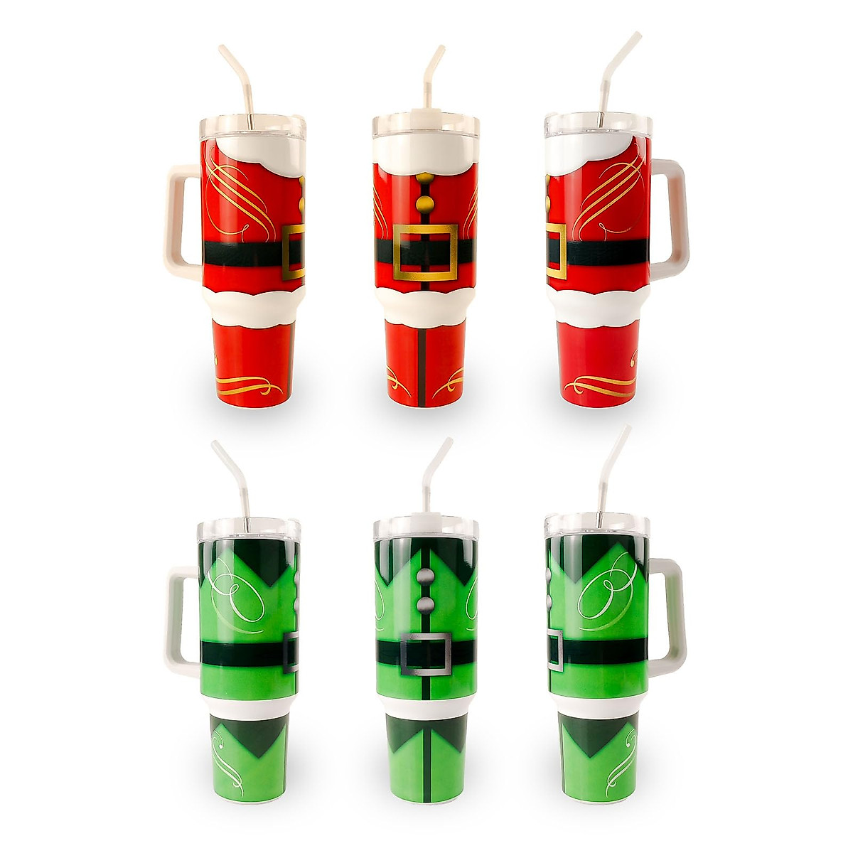 Hogg 2 Pack Christmas Tumbler 40oz - Santa Tumbler and Elf Tumbler, Christmas Tumblers with Lids and Straws, Santa Claus Christmas Cup, Santa Mug, Christmas 40 oz Tumbler, Holiday Tumbler with Handle