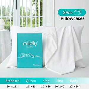MILDLY Queen Pillowcases White - 100% Washed Microfiber Super Soft and Cozy Pillow Cases Set of 2 with Envelope Closure 20x30 Inches