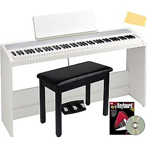 Korg B2SP Digital Piano - White Bundle with Furniture Stand, Three-Pedal Unit, Bench, Instructional Book, Austin Bazaar Instructional DVD, and Polishing Cloth