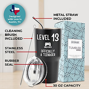 KEDRIAN 13th Birthday Tumbler 30oz, Best 13 Year Old Boy Gift Ideas, 13 Year Old Boy Birthday Gifts, Gifts For 13 Year Old Boys Trendy 2023, 13 Year Old Boy Gifts Teenager