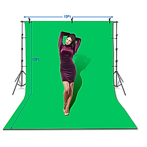 SLOW DOLPHIN Photo Video Studio 10 x12ft 100% Cotton Muslin Chromakey Green Screen Backdrop with 10 x 10ft Stand Photography Background Support System Kit Clamp, Carry Bag