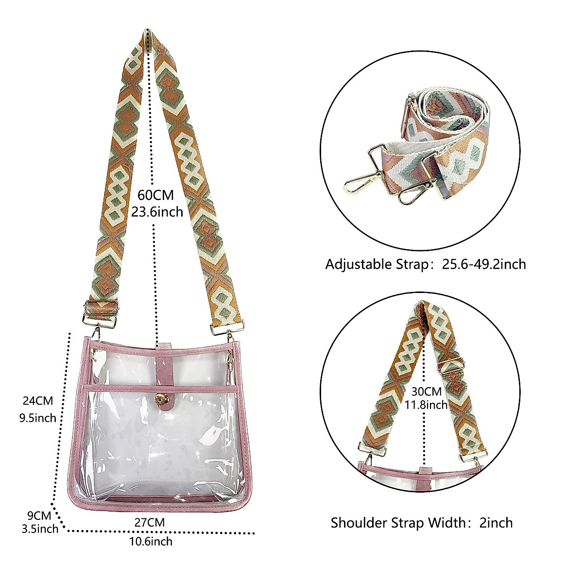 FAYBA Clear Crossbody Bags Stadium Approved Purses, Guitar Strap Handbags Shoulder Bag for Women