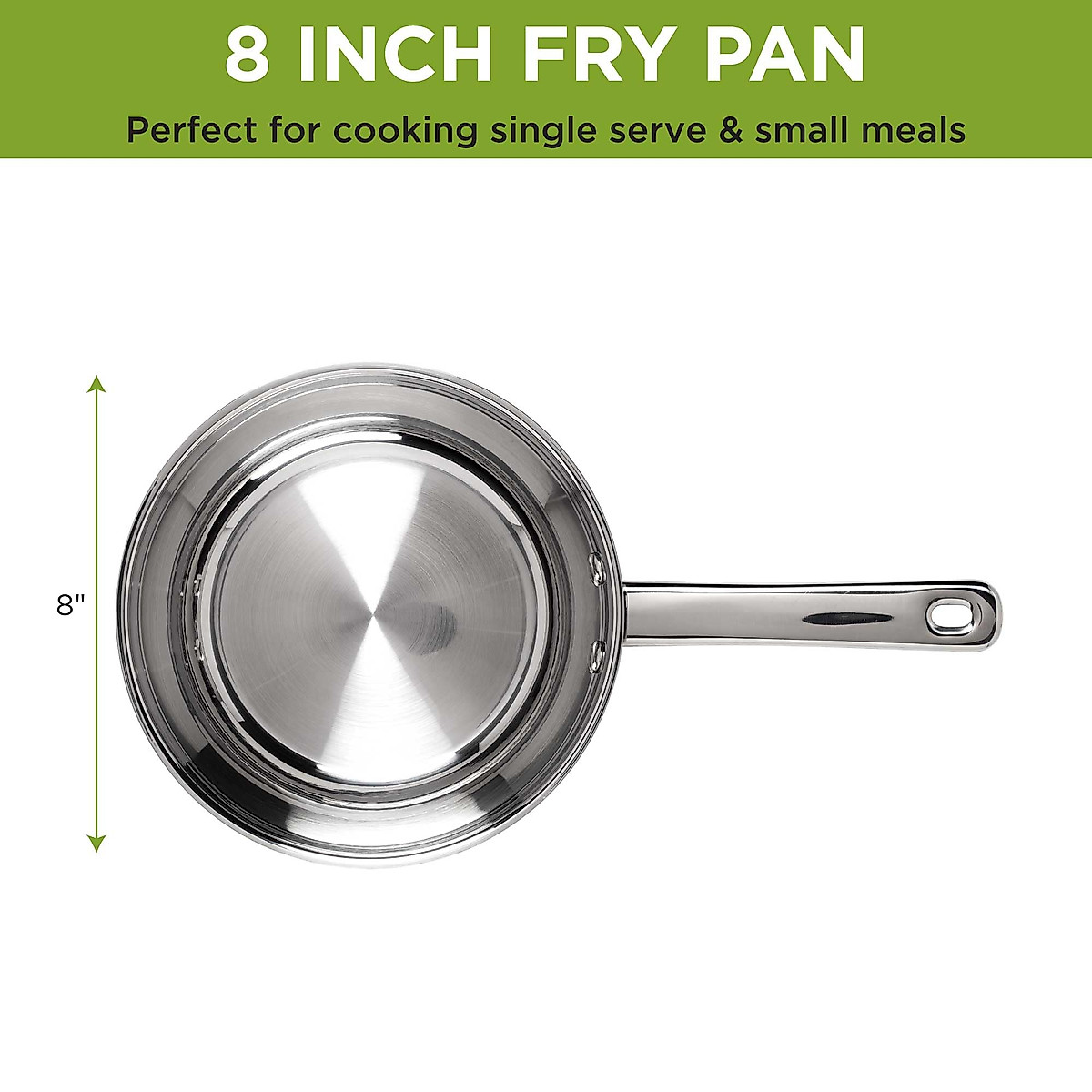 Ecolution Classic Stainless Steel Fry Pan, Professional Quality Sauté, Encapsulated Base, Comfort Grip Riveted Handles, All Cooktop Safe, Oven Safe, Dishwasher Safe, 8-Inch