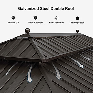 PURPLE LEAF Hardtop Gazebo 10' X 12' Metal Roof with Netting and Curtains Hard Top Backyard Patio Gazebos Permanent Canopy Deck Garden Hot Tub Outdoor Pavilion