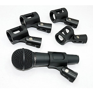 Microphone Clips, (5 Pack) Super Heavy Duty TOUR Grade Thick Wall Plastic Clips (5 PACK) Brass Threads for Stand Mount fits standard dynamic hand held microphone