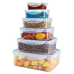 Nicole Home Collection Food Storage Plastic Containers with Locking Lids, Leak Proof, Airtight, Nested, Set Of 6 BPA Free Dishwasher and Freezer Safe