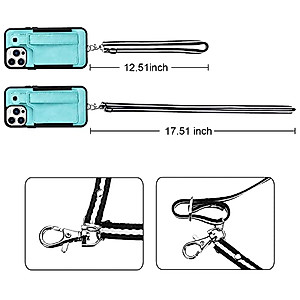 TOOVREN iPhone 13 Pro Max Case Wallet, Compatible with iPhone 13 Pro Max Case with Card Holder Kickstand Adjustable Detachable Necklace, iPhone Lanyard for iPhone 13 Pro Max 6.7 inch 2021 Green