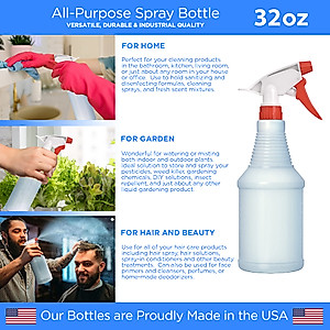 Plastic Spray Bottles with Sprayers - 32 oz Empty Spray Bottles for Cleaning Solutions, Plant Watering, Animal Training and More - No Clog & Leak Proof Heavy Duty Spray Bottles with Sprayers - 4 Pack