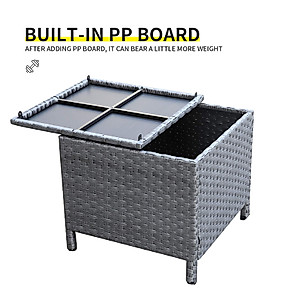 Valita Careland Outdoor PE Wicker Side Table with Storage Patio Resin Rattan End Table Square Container for Furniture Covers, Toys and Gardening Tools Grey