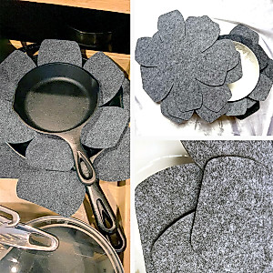 6 Pcs Pot and Pan Protectors for Stacking, in 3 Sizes, Pan Separators Felt, Pan Stacking Protectors, Anti-slip Pot Protectors, Ceramic Glass Cookware Dividers Pads, Gray