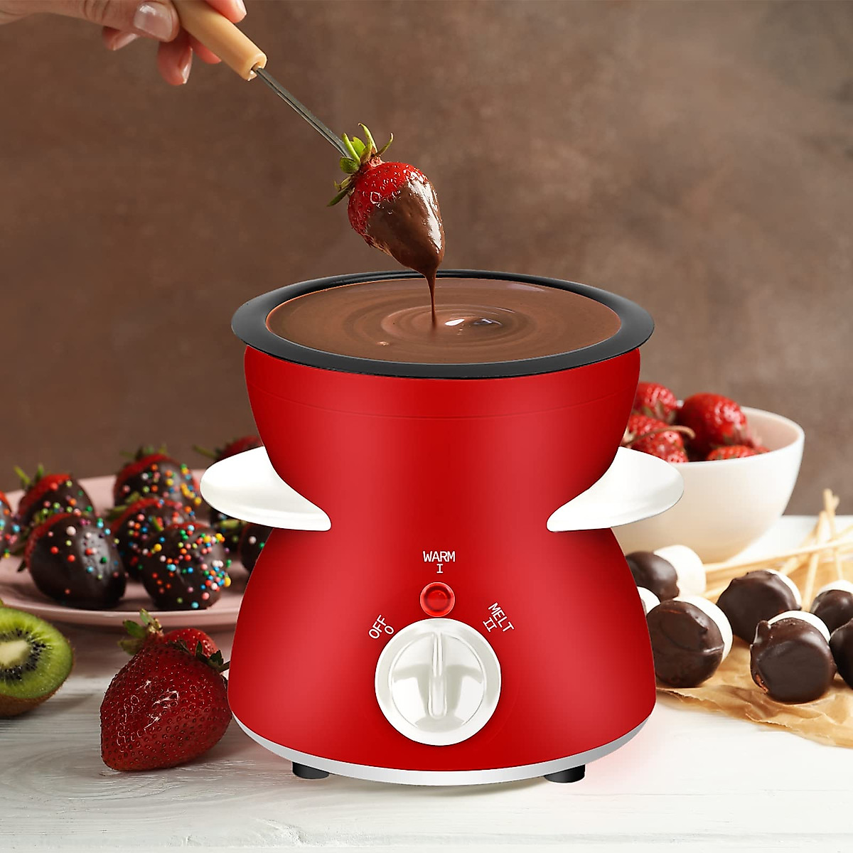OFFKITSLY Fondue Pot Set, Mini Electric Fondue Pot Set for Melting Chocolate Cheese, Chocolate Meting Pot fondue maker with Dipping Forks For Holiday Christmas Birthday Gift