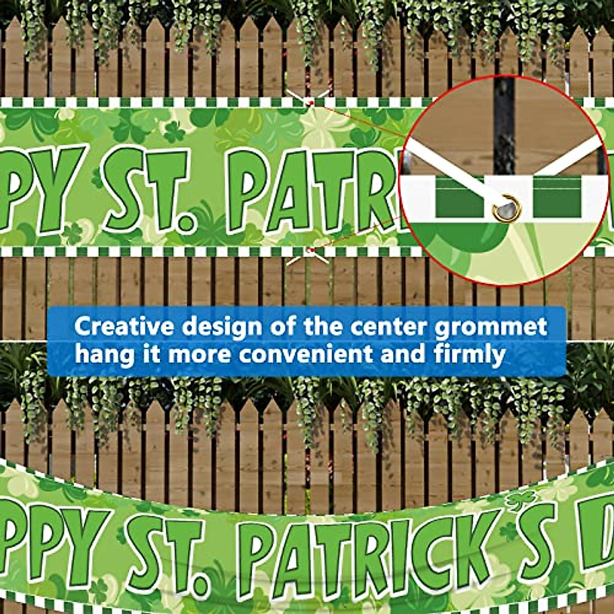 Probsin Happy St. Patrick's Day Banner Double Printed Large St Patricks Day Decorations Shamrock Clover Sign Irish Party Hanging Supplies Decor Lucky Holiday with Brass Grommets for Home,Outdoor,Indoor,Yard,Garden