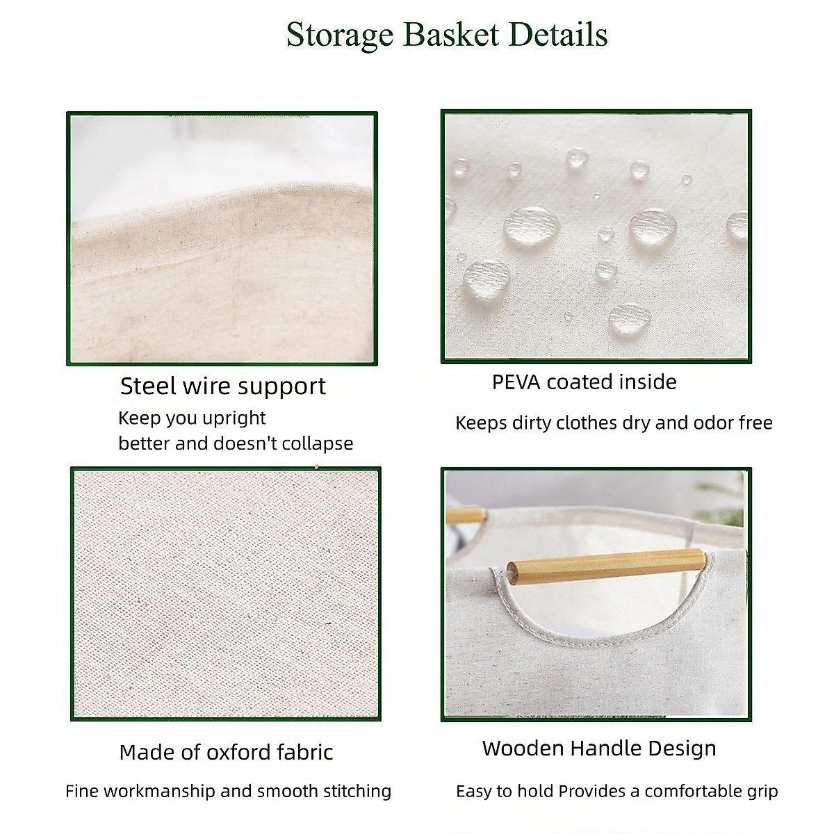 100L Waterproof Laundry Basket, Extra Large Laundry Hamper with Wooden Handle, Collapsible Toys Clothes Storage Basket for Laundry Room, Bathroom, Living Room