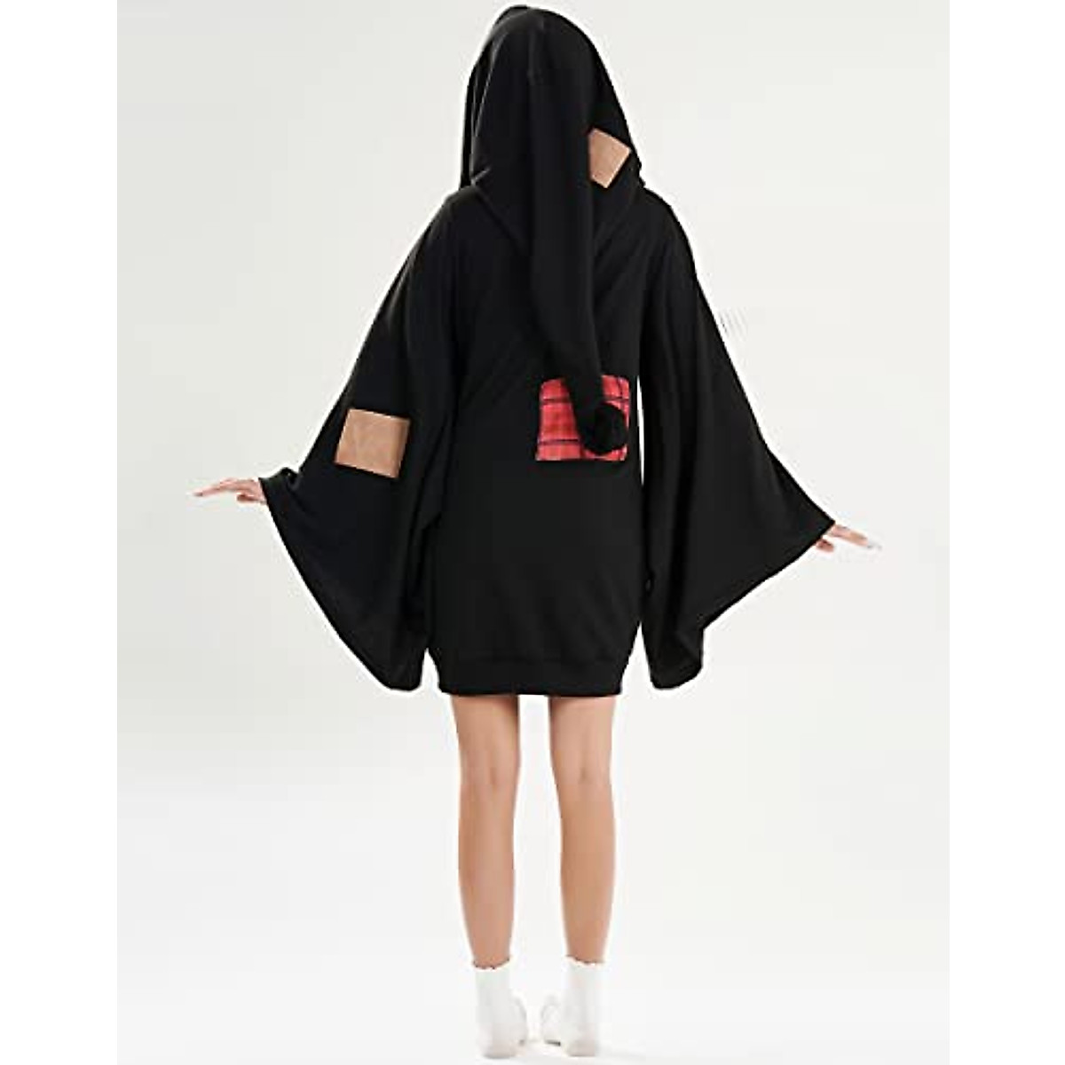 haikyuu Women Halloween Skull Nightdress Skeleton Onesie Bat Pajama Loungewear Hooded Kigurumi SleepDress Homewear Daily Wear (large, black 3)