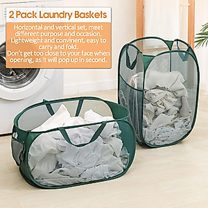 2 Pack Laundry Hamper Baskets, Collapsible Laundry Baskets Durable Tear-resistant with Side Pocket Reinforced Carry Handles green