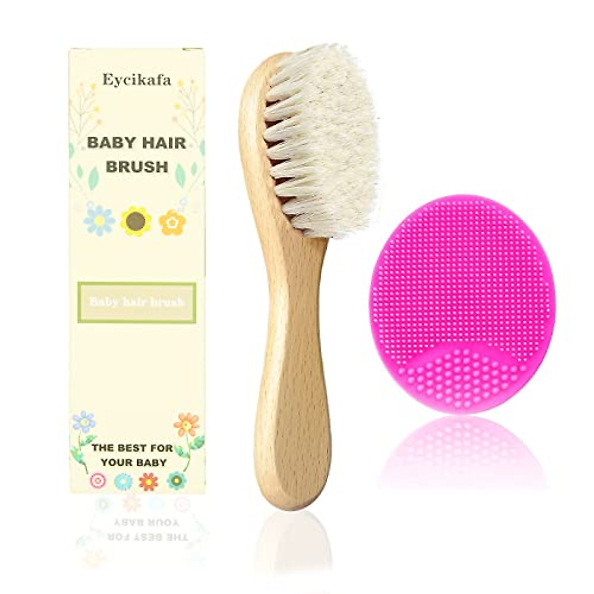 Eycikafa Baby Hair Brush, Goat Bristles Brush and Baby Cradle Cap Brush Set for Cradle Cap Treatment Wood Bristle Brush for Newborns and Toddlers (2 Piece)